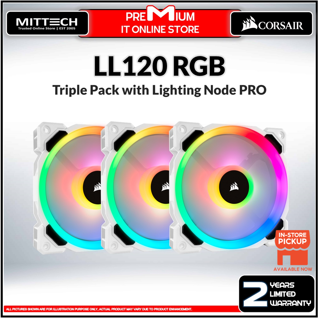 Corsair LL120 RGB 120mm Dual Light Loop White RGB LED PWM Fan — Triple ...