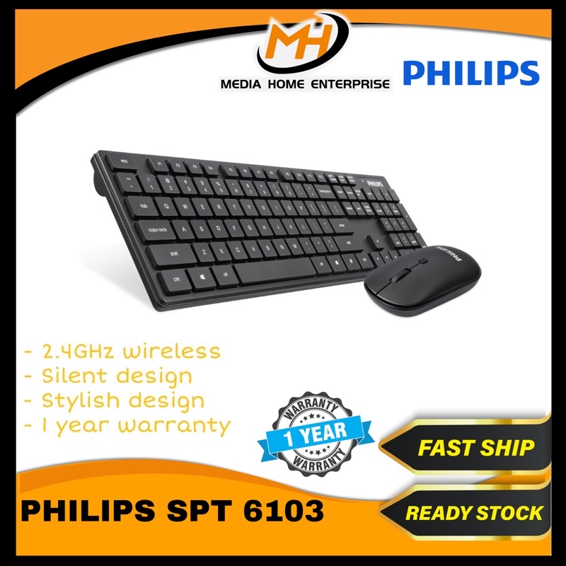Philips Wireless Combo Mouse & Keyboard SPT6103 - Silent Design (Black ...