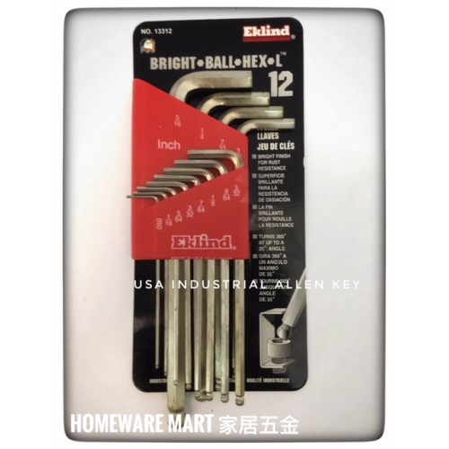 Eklind USA Hex Allen Key 12pcs Bright Finishing Alloy Steel (Inch ...