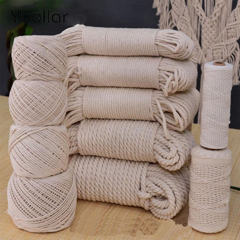 1/2/3/4/5/6/8/10mm Durable Natural Beige Cotton Rope Twisted Cord Craft ...