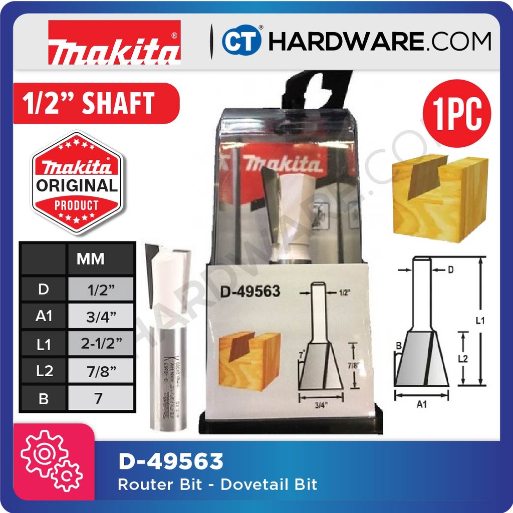 MAKITA D-49563 DOVETAIL BIT ROUTER BIT 1/2" SHANK ( 3/4" MM ) - 1PC ...