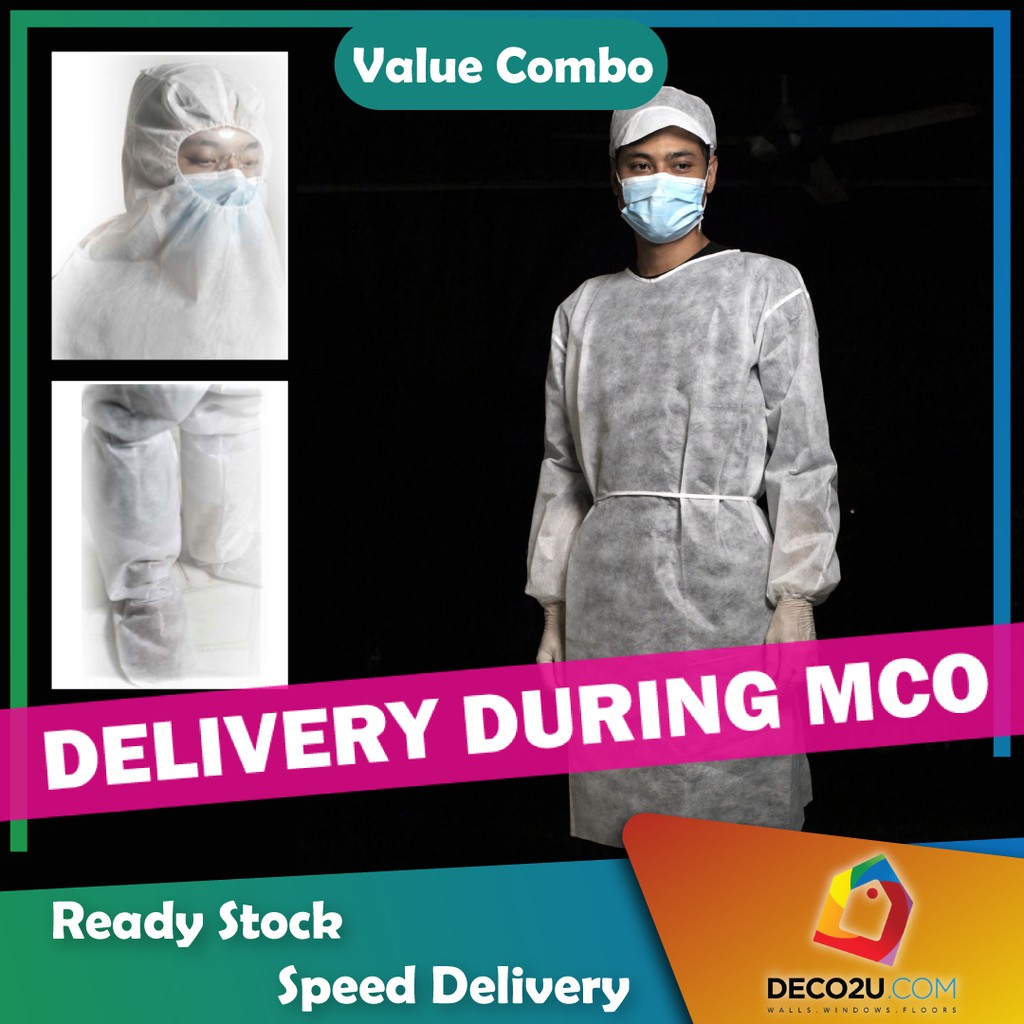 3pcs Soft PPE Set Isolation Gown with Head and Boot Cover READY STOCK ...