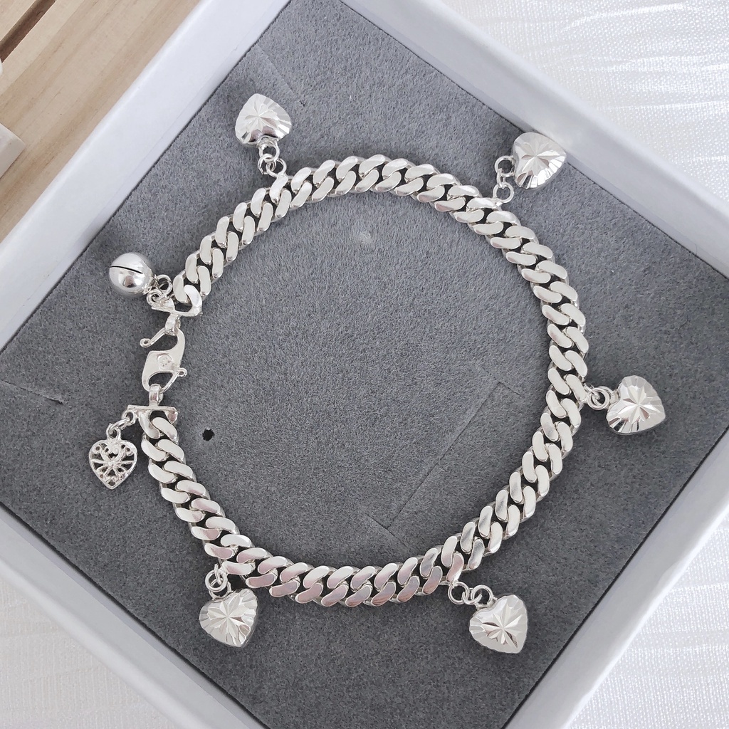 Curb Chain with Diamond Cut Hearts Bracelet (Promo) | Shopee Malaysia
