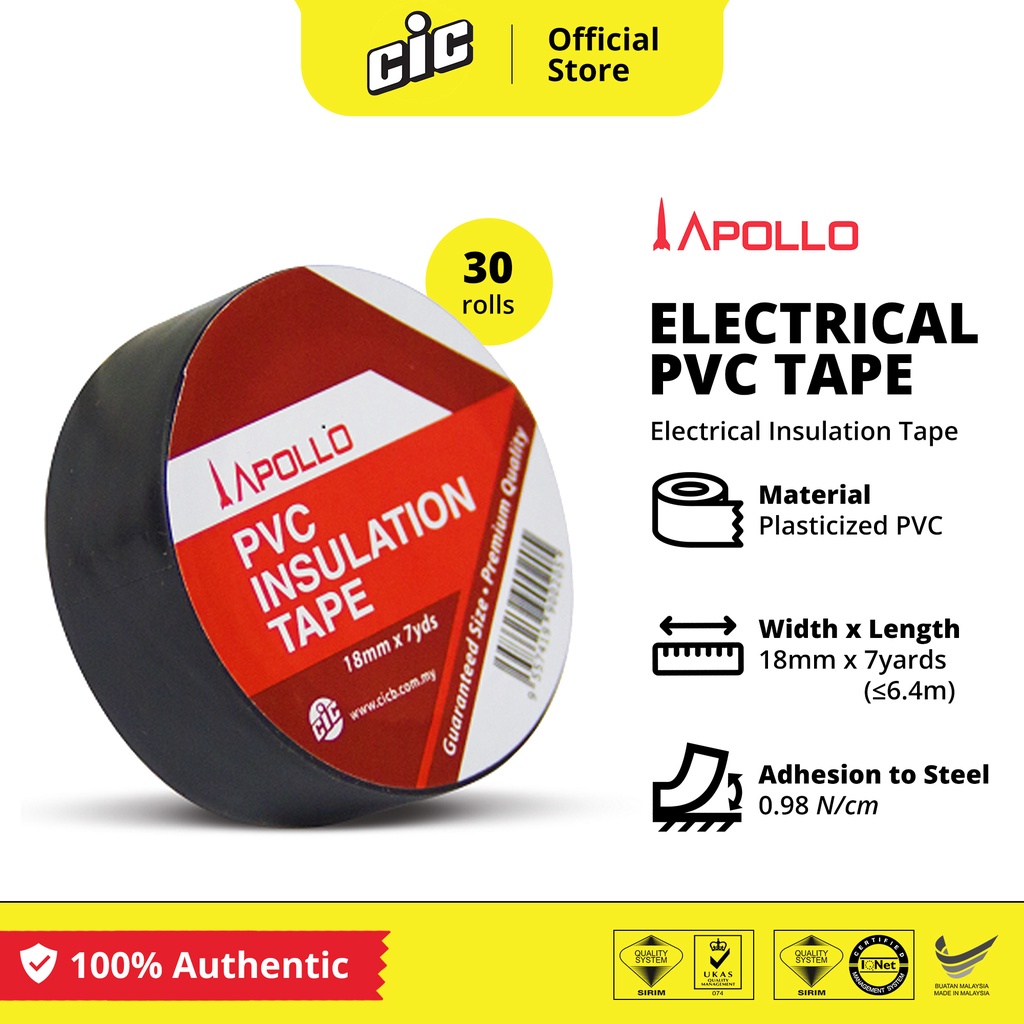 APOLLO PVC Insulation Electrical Wiring Tape - Black (18mm x 7yards ...