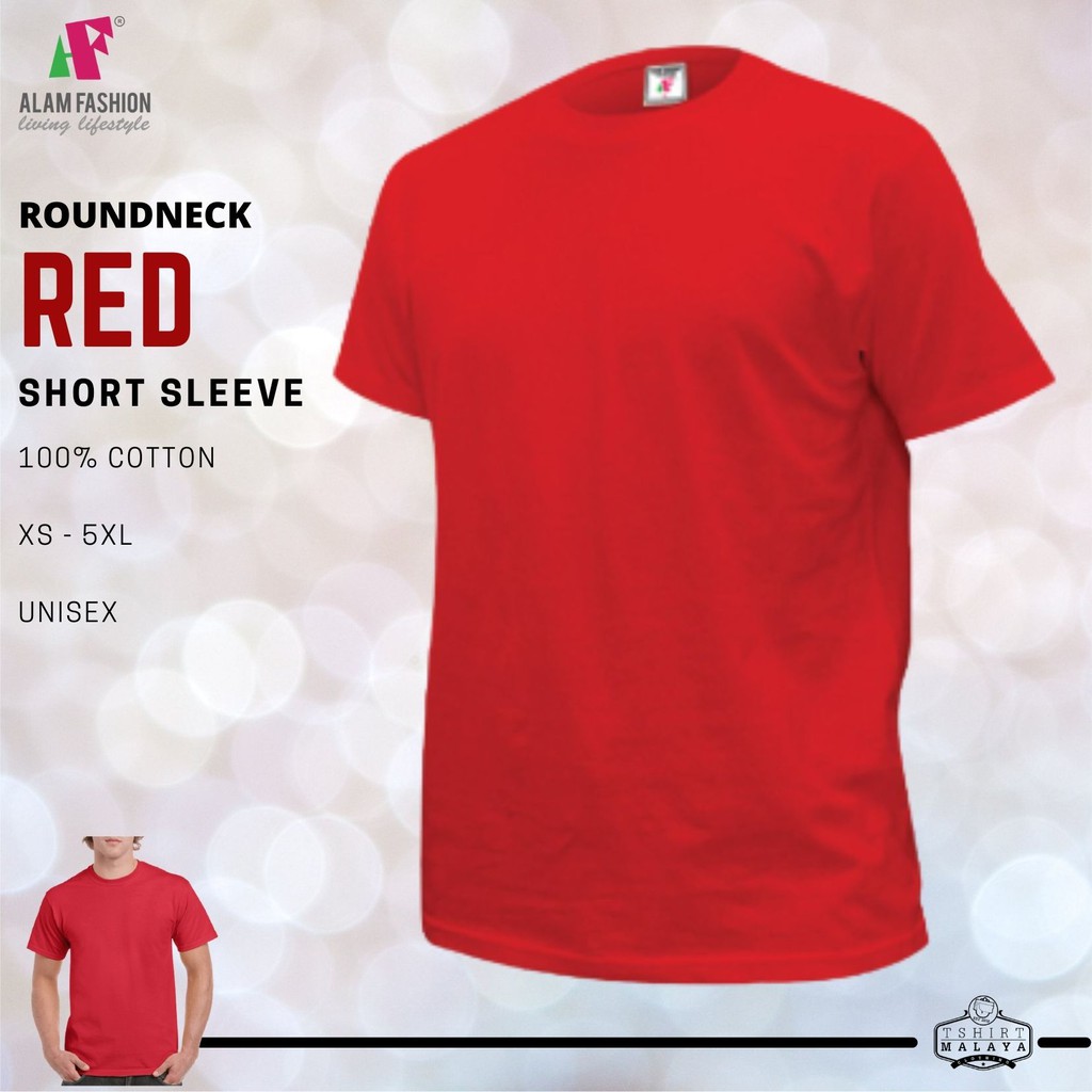 RED MERAH plain tshirt UNISEX round neck BAJU KOSONG XS - 5XL 100% ...