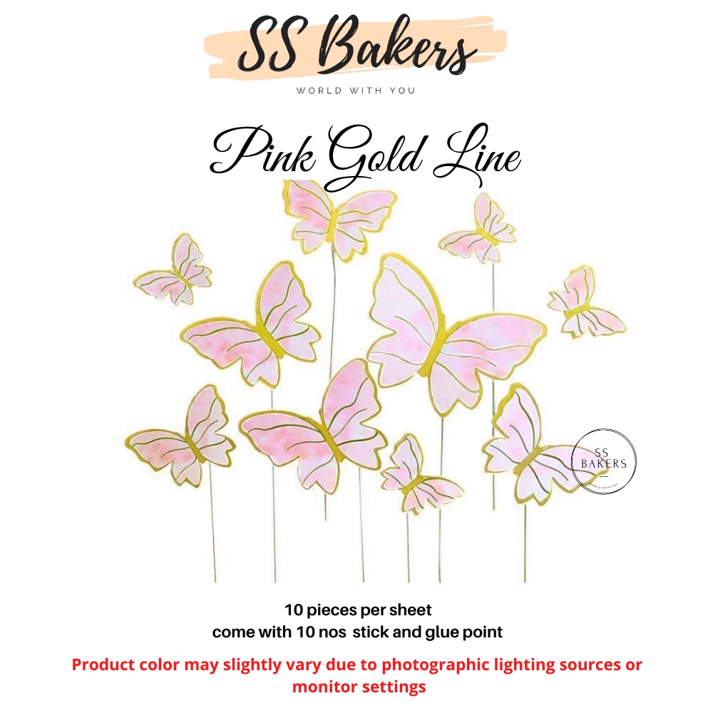 10 Pieces Butterfly Pink Purple Gold Line 1 Piece Pink Purple Lady Cake ...
