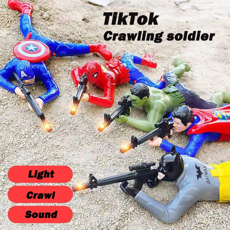 Super Hero Crawling Toy with Gun Shoot and Light Soldier Army Shooting ...
