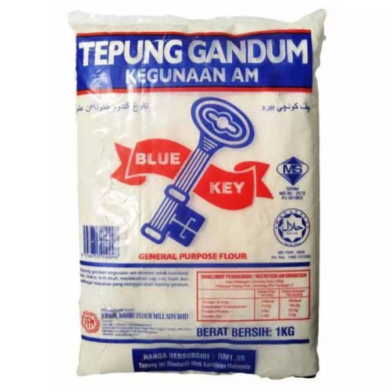Tepung Gandum Cap Kunci 1kg / Tepung Gandum 1kg / Wheat Flour Blue Key ...