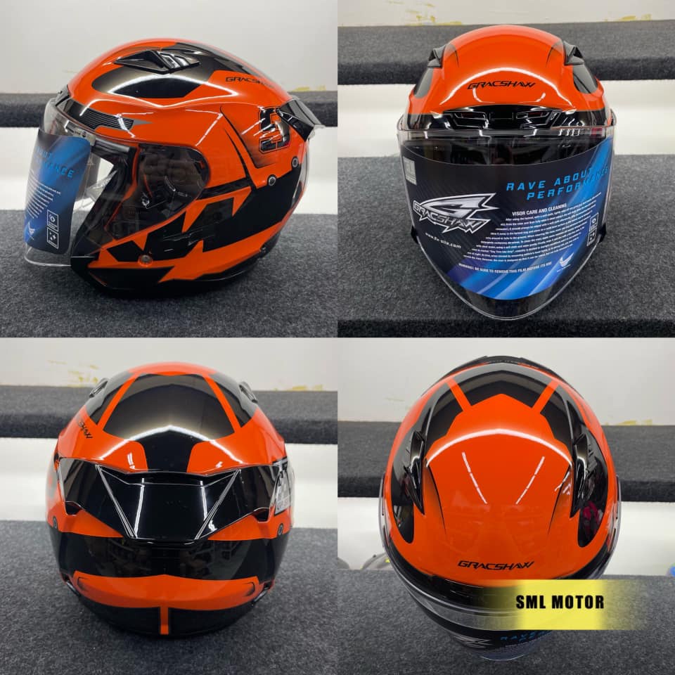 GRACSHAW GENNEX GP SERIES GP9 KTM (Open Face Helmet with Double Visor ...
