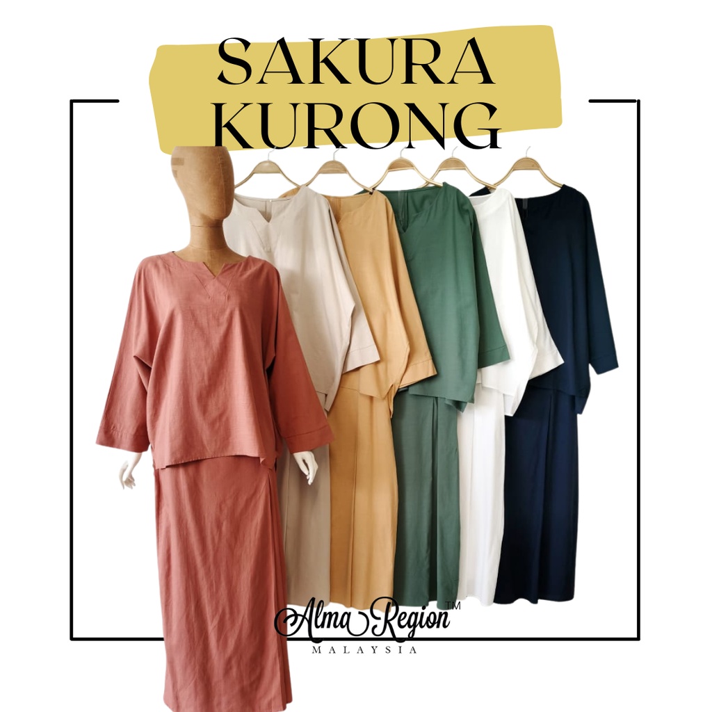 ALMA Sakura Cotton Linen Kurung, Kurung Raya 2022, Blouse and Skirt Set ...