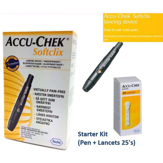 Accu-Chek Softclix Set (Pen + Lancets 25's) lancing device Kit Accuchek ...
