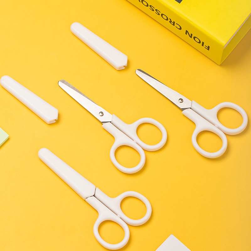 Small White Scissors with Protective Sleeve Student Portable Safety ...