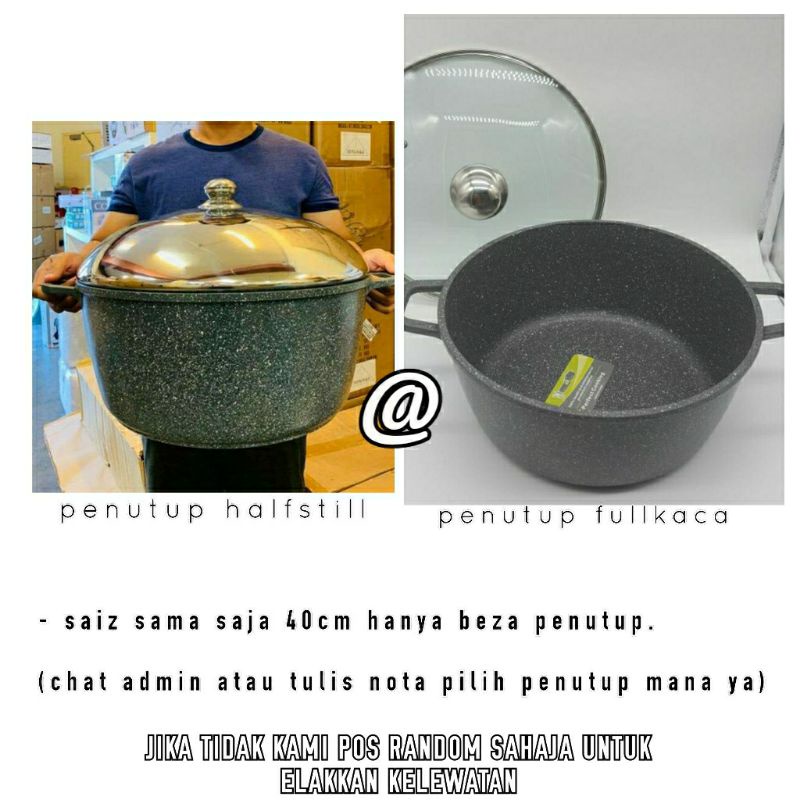 PERIUK RENDANG BATU CERAMIC GRANITE SAIZ 40CM 1PCS SHJ (PILIH PENUTUP ...