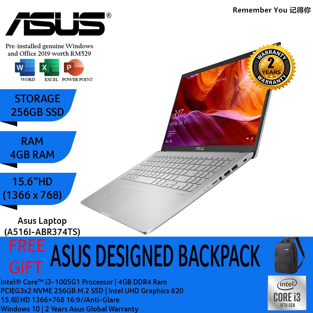Asus A516J-ABR374TS 15.6'' Laptop Transparent Silver ( I3-1005G1, 4GB ...