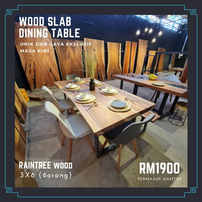 MEJA MAKAN KAYU BALAK DINING TABLE WOOD SLAB | Shopee Malaysia