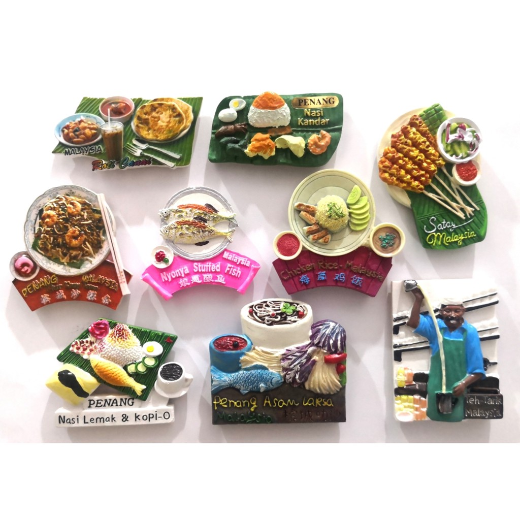 Penang Food Fridge Magnets ~ Roti Canai, Char Koey Teow, Nasi Lemak ...