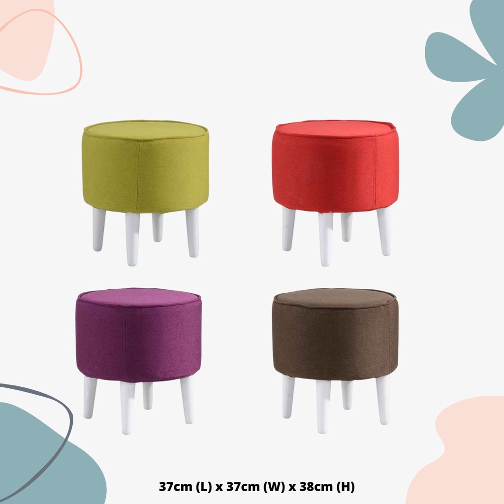 SHIRO Furniture Soft Cushion Round Stool Chair Fabric Kerusi Stool ...