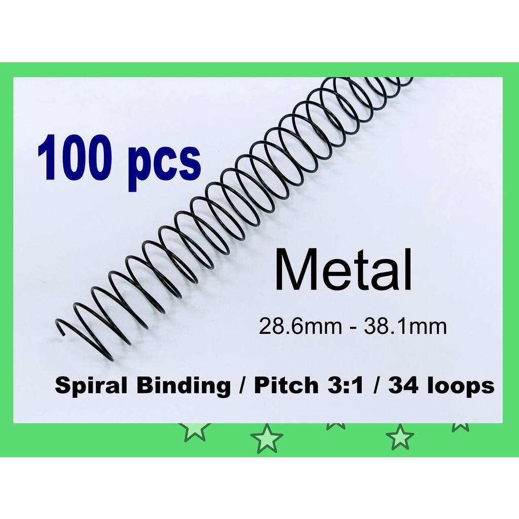 Spiral Binding Metal / Pitch 3:1 / 34 loops/ 28.6mm-38.1mm 50 PCS black ...