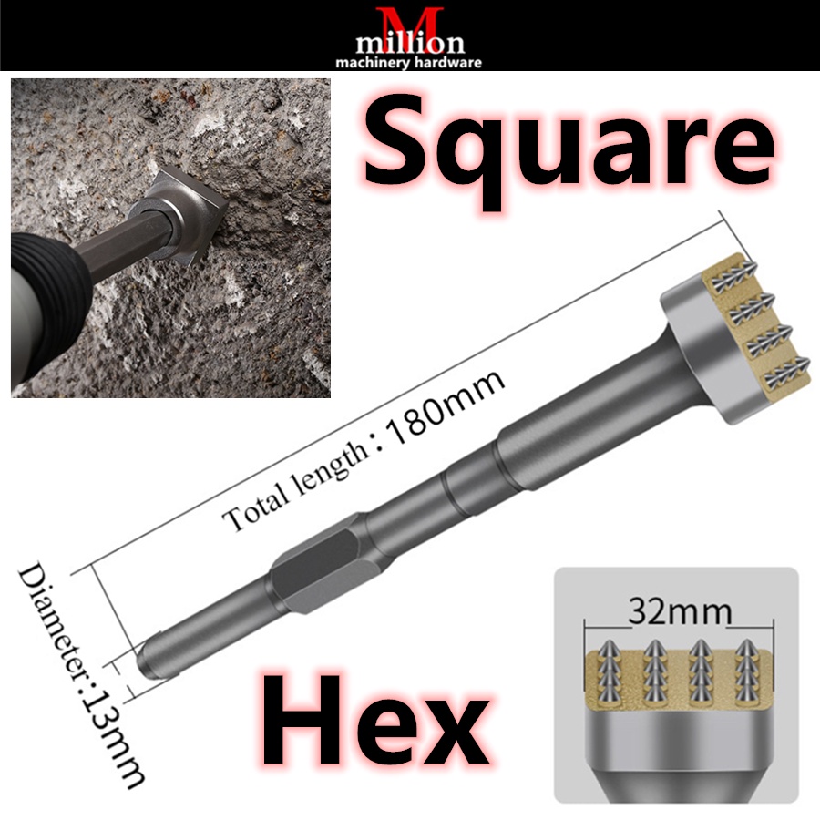 SDS Plus Hex Bushing Hammer Chisel Point Groove Gouge Flat Round Chisel Hammer Bit Stone Slab ...