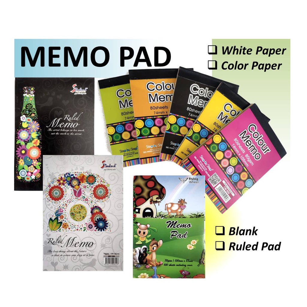 Memo pad Ruled Pad Color Paper White Blank Paper Size A7 A6 (Buku memo ...