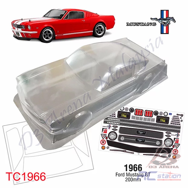Team C Body Shell 1/10 Clear Body 1966 Ford Mustang GT (Width 200mm ...