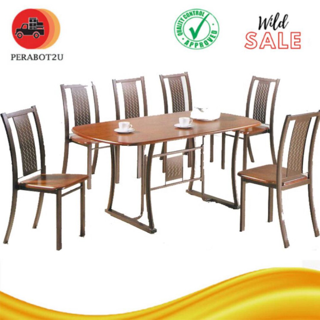P2U 3V Set Makan Besi / Dining Table Set 6+1 / Iron Leg Table / Meja ...