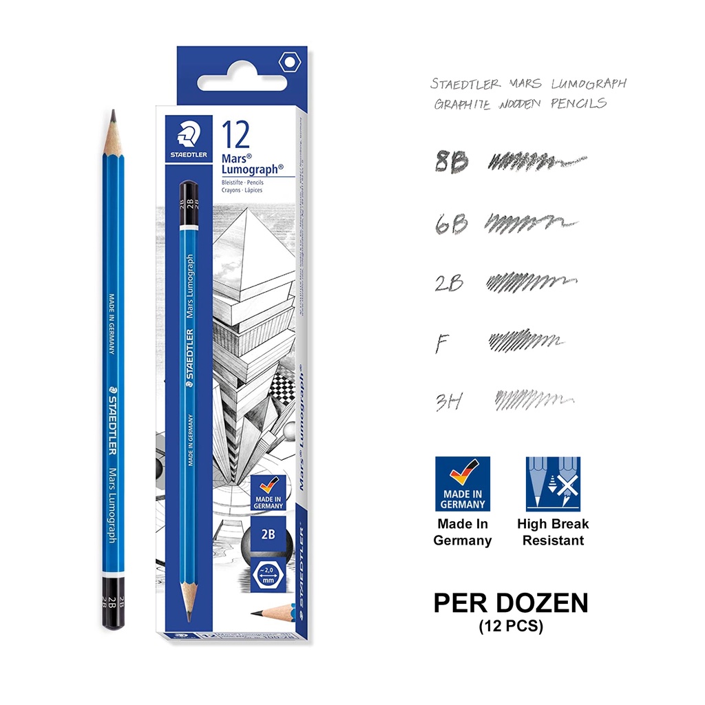 STAEDTLER Mars Lumograph 100 2B 6B 8B F 3H Pencil (12pcs) | Shopee Malaysia