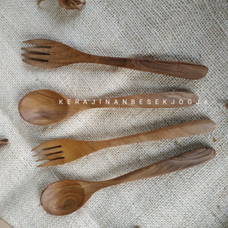 KAYU A Pair Of Teak Cutlery (SET)/premium Wooden Cutlery Wooden Cutlery ...