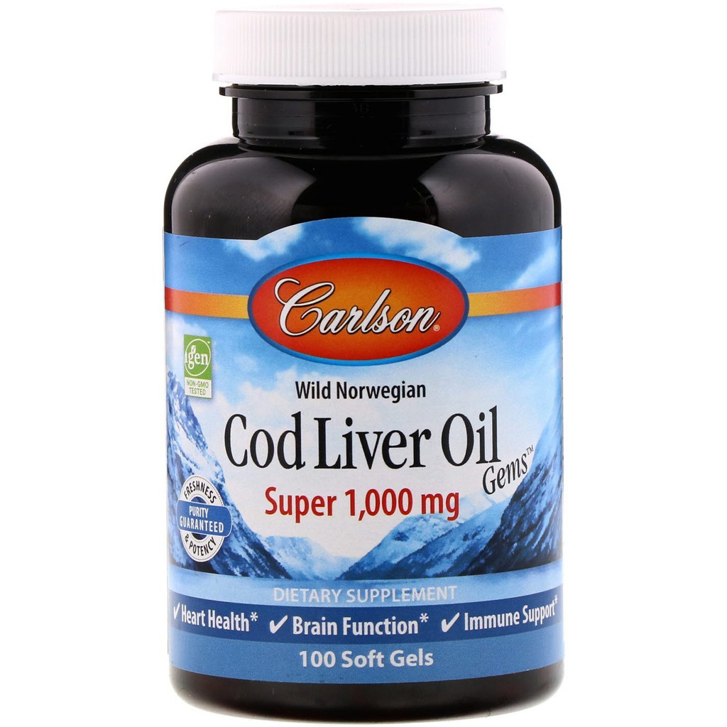 Carlson Labs, Wild Norwegian Cod Liver Oil Gems,鳕鱼肝油 Super 1000 mg, 100 ...