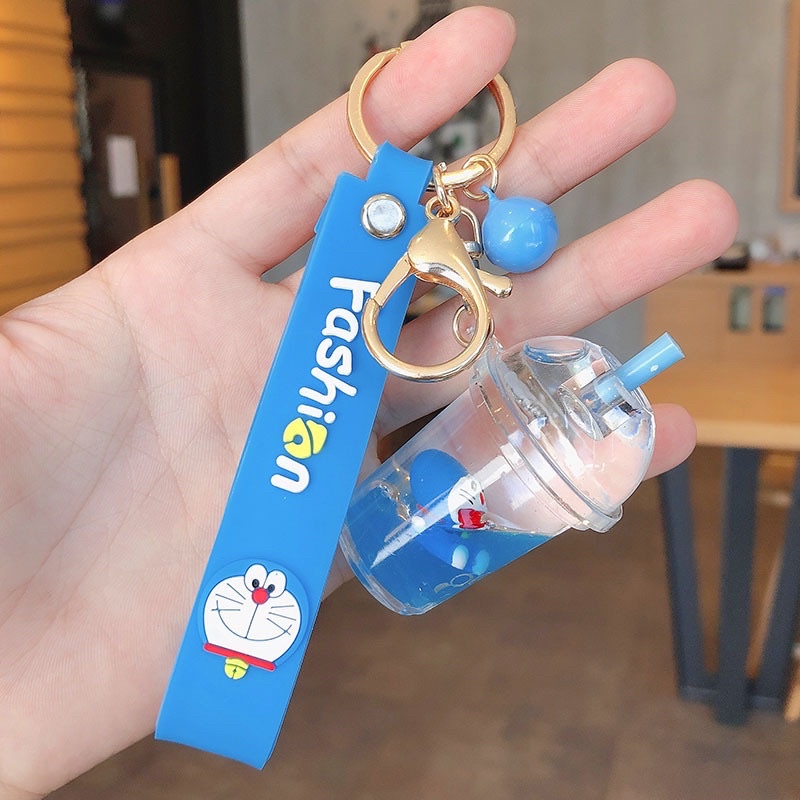 Cute doraemon oily milk tea cup keychain fashion design key ring ...