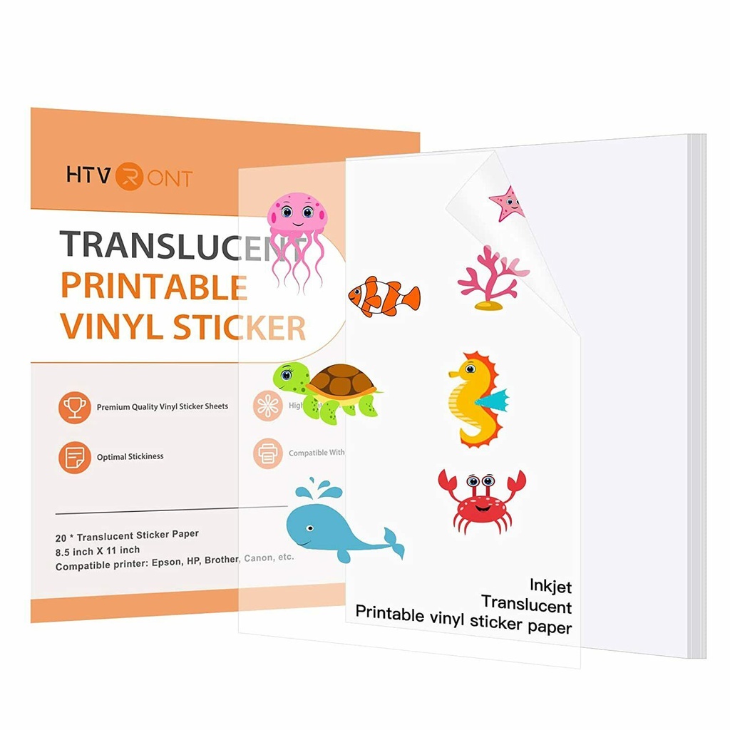 HTVRONT 20pcs Translucent Printable Vinyl Sticker Paper for Inkjet ...