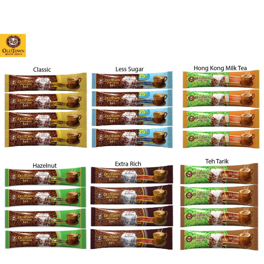 OLDTOWN White Coffee Classic / Hazelnut / less sugar/ extra rich/ Hong ...