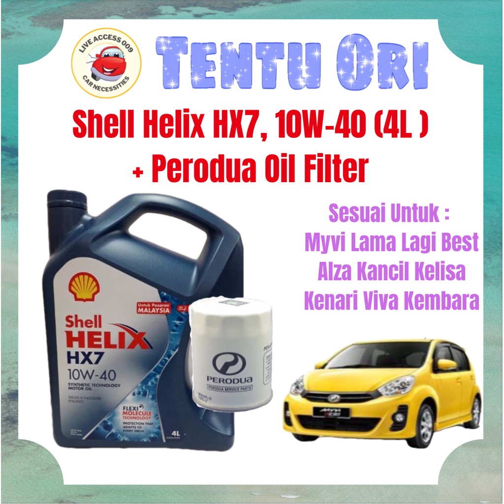 #Perodua Oil Filter + Original Shell Helix HX7 Semi Minyak Engine Oil ...