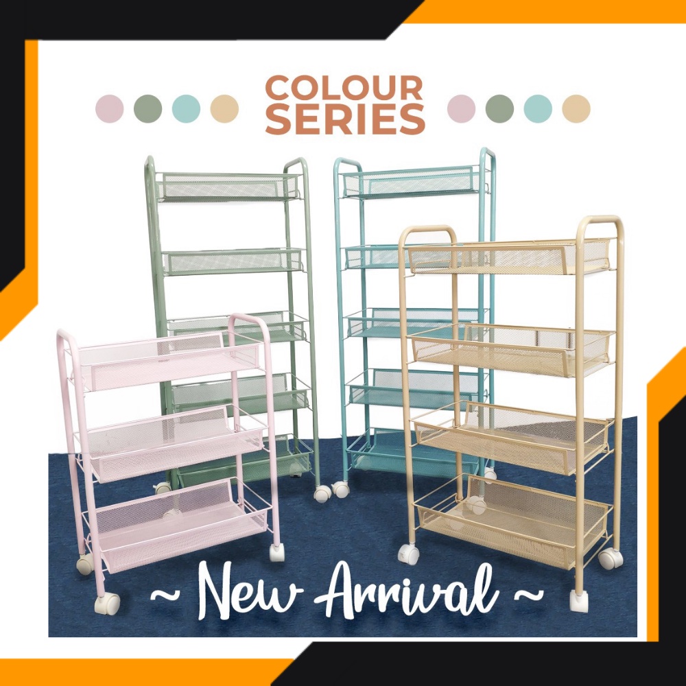 3/4/5 Tier Multipurpose Trolley Storage Rack with Wheel Troli Rak ...