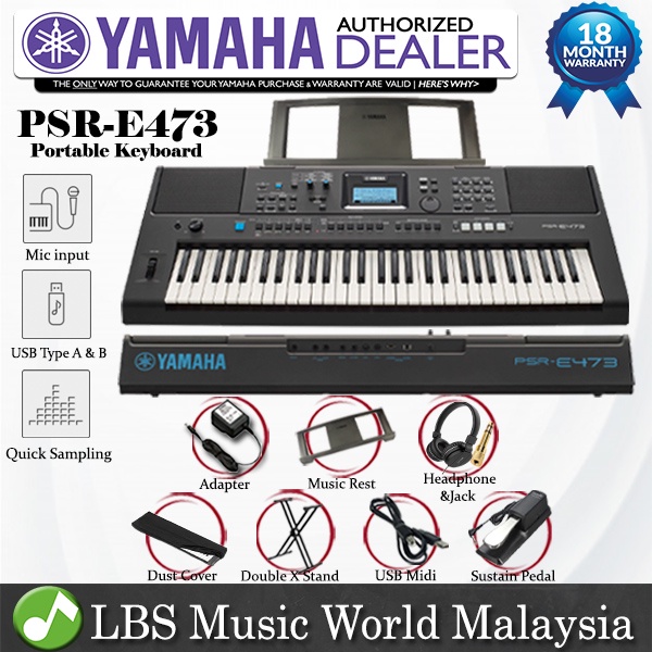 Yamaha PSR-E473 Portable Keyboard Basic Package with Premium Sustain Pedal (PSRE473 PSR E473 ...