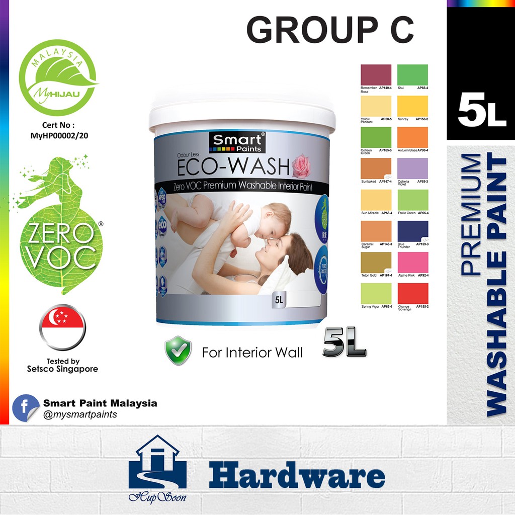 Smart Paints Eco Wash Interior Matt Finish Wall Paint 5 Liter (GROUP C) | Shopee Malaysia