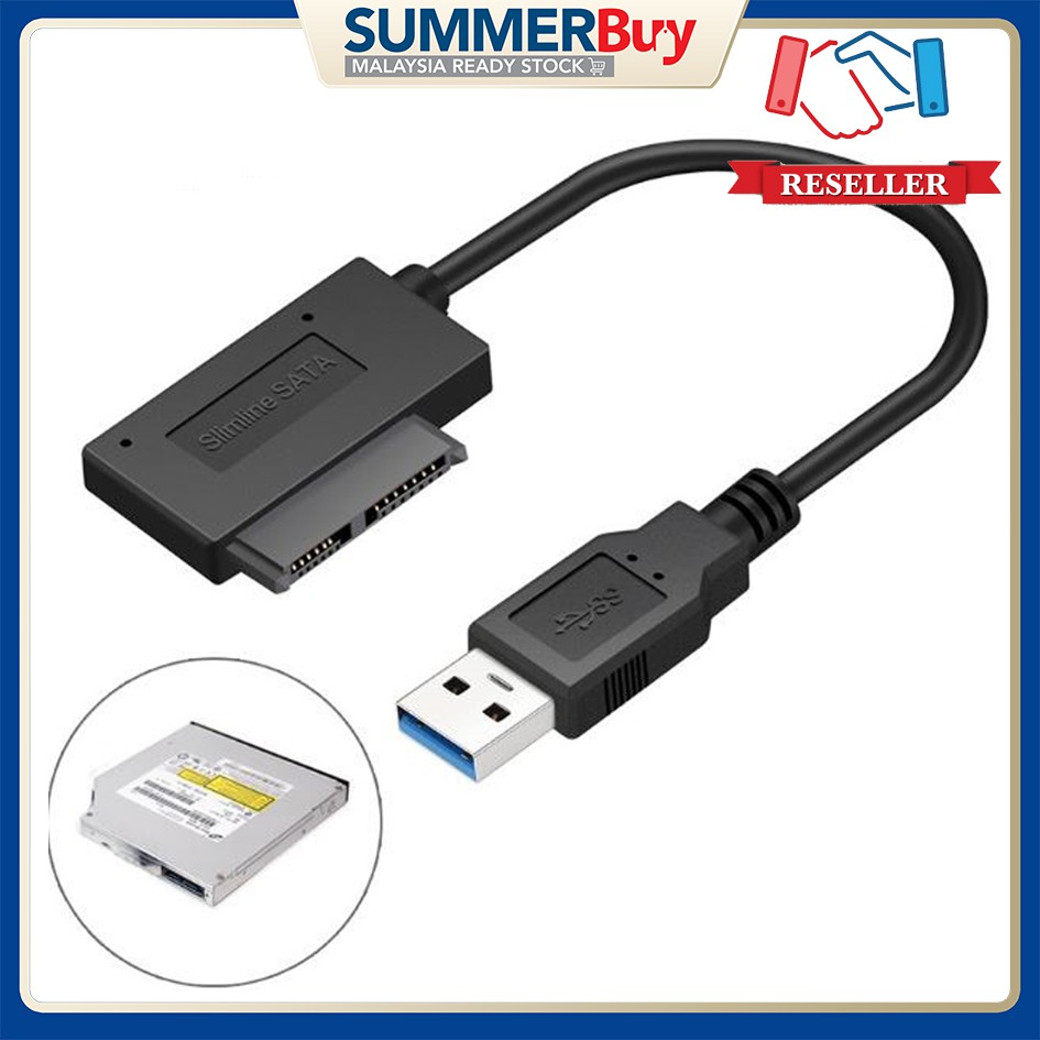 USB 3.0 to 7+6 13Pin Slimline SATA Laptop CD/DVD ROM Optical Drive ...