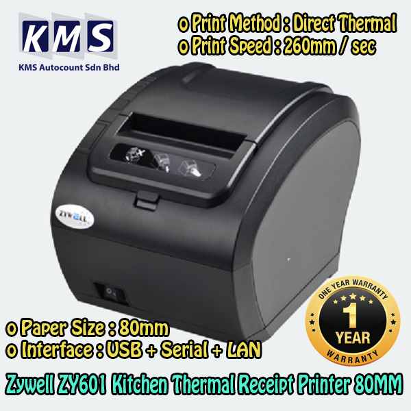 Zywell ZY601 Kitchen Thermal Receipt Printer 80MM ( With USB + Serial + LAN Port ) High Speed ...