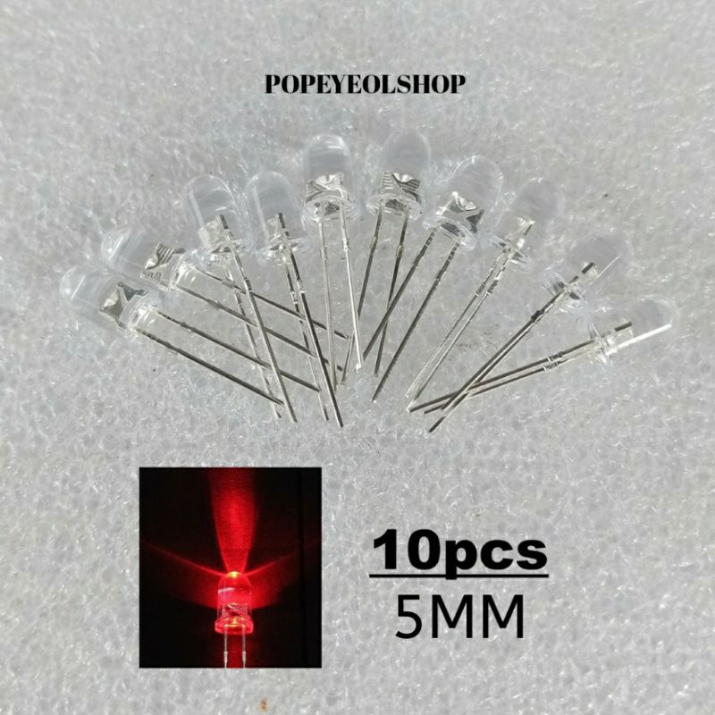 MERAH 10 Pcs 5mm LEDs, transparent body, red lights, kite lights ...