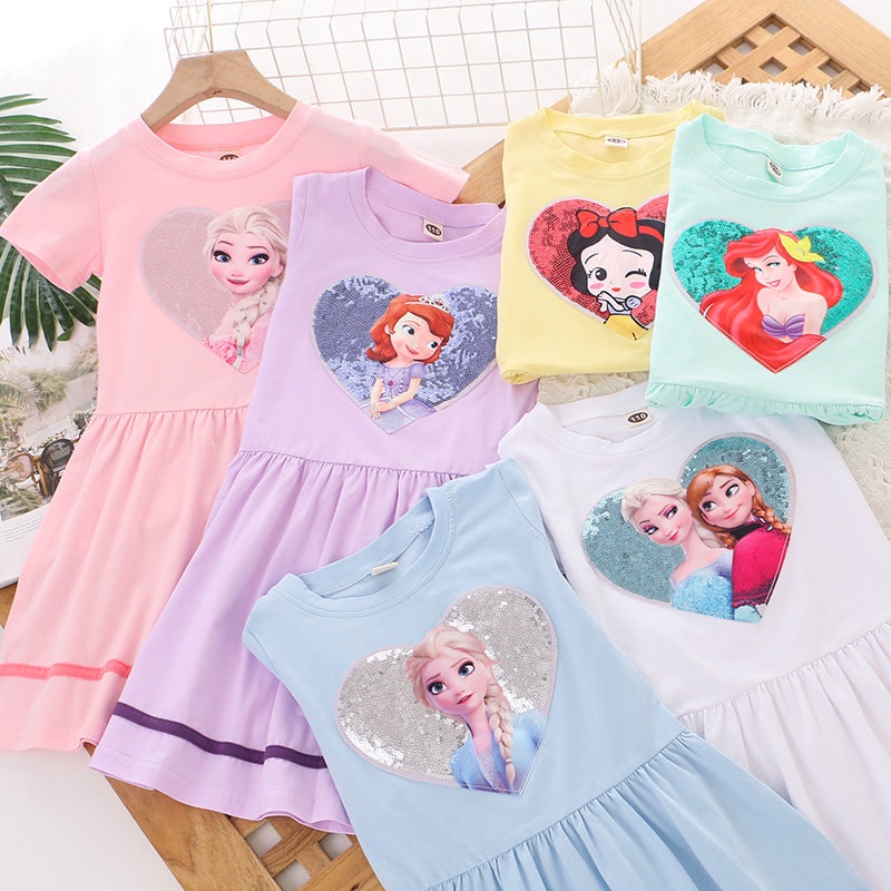 Disney princess bling bling pleated dress kids girls Elsa frozen snow ...