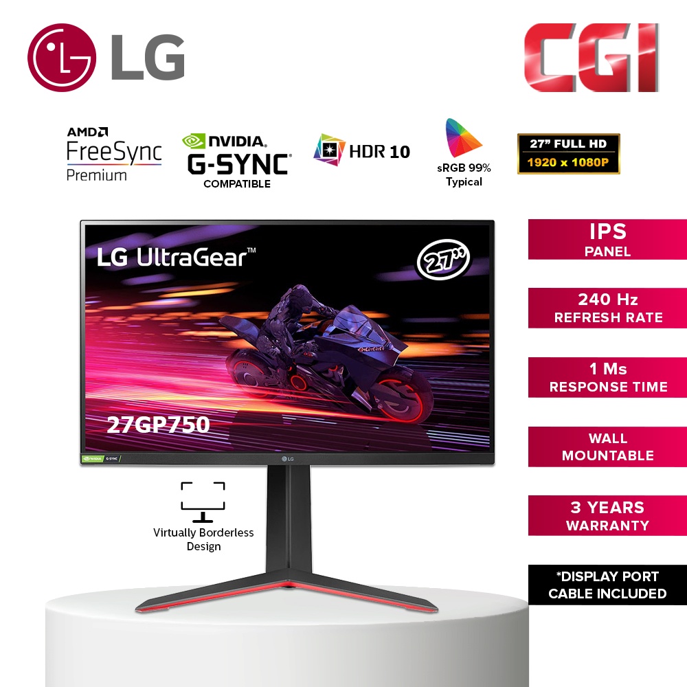LG 27" 27GP750 FHD HDR10 240Hz 1ms FreeSync Premium GSync Compatible ...