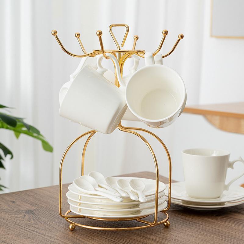 Tea Cup Display Stand Coffee Cup Stand Gold Teaset Rack Cup & Saucer ...