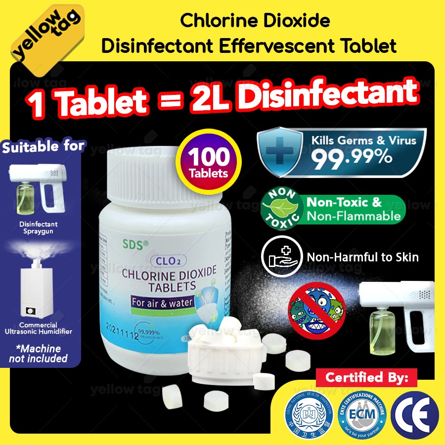 [100 tabs] SDS CLO2 Chlorine Dioxide Disinfectant Multipurpose ...
