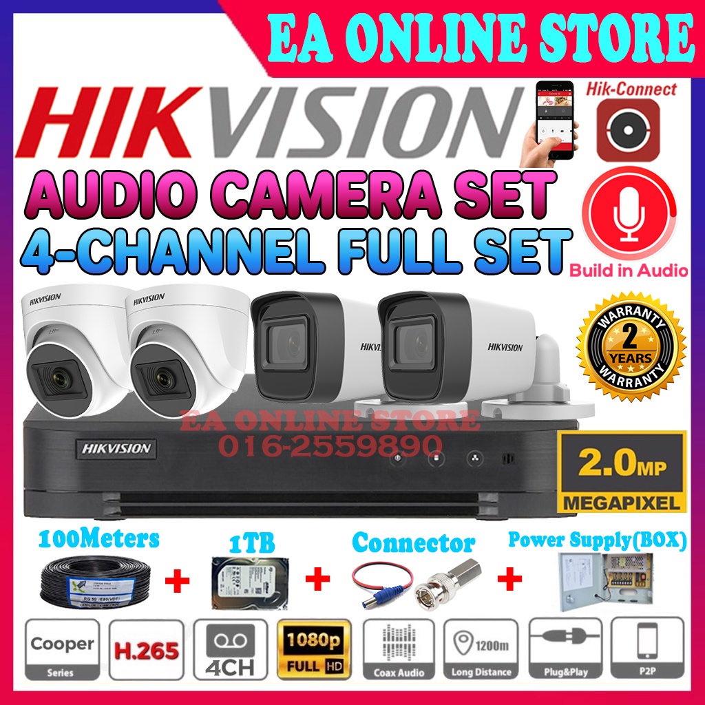 HIK HIKVISION 2.0MP 4CH AUDIO VOICE RECORD FULL COMPLETE SET DVR ...