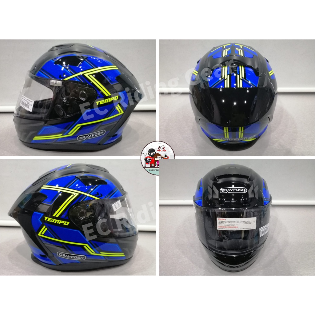 GRAYFOSH FULL FACE TEMPO HELMET WITH CLEAR VISOR | Shopee Malaysia