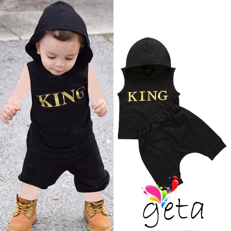 GETA-Fashion Baby Boy Clothes KING Sleeveless Hooded Outfits Set ...