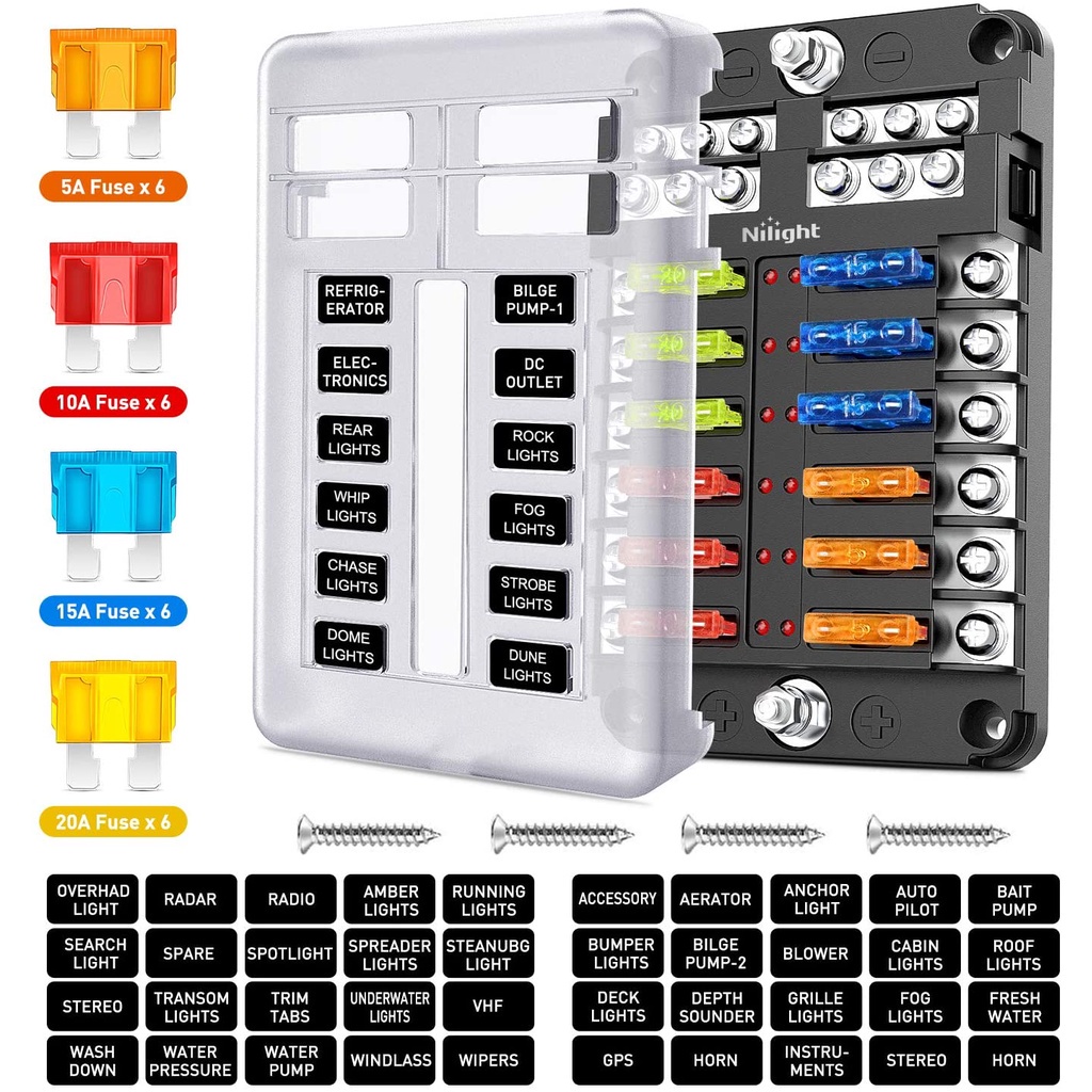 12 Way Blade Fuse Block 12 Circuits with Negative Bus Fuse Box Holder ...