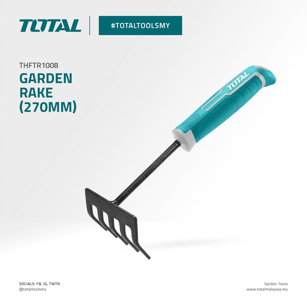 TOTAL Garden Rake For Lawn, Leaf, Soil and Dirt Gardening Tool (270mm x ...