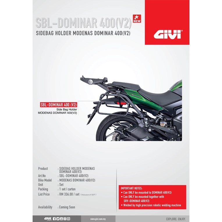 GIVI SIDEBAG HOLDER MODENAS DOMINAR 400 V2 (SBL) | Shopee Malaysia
