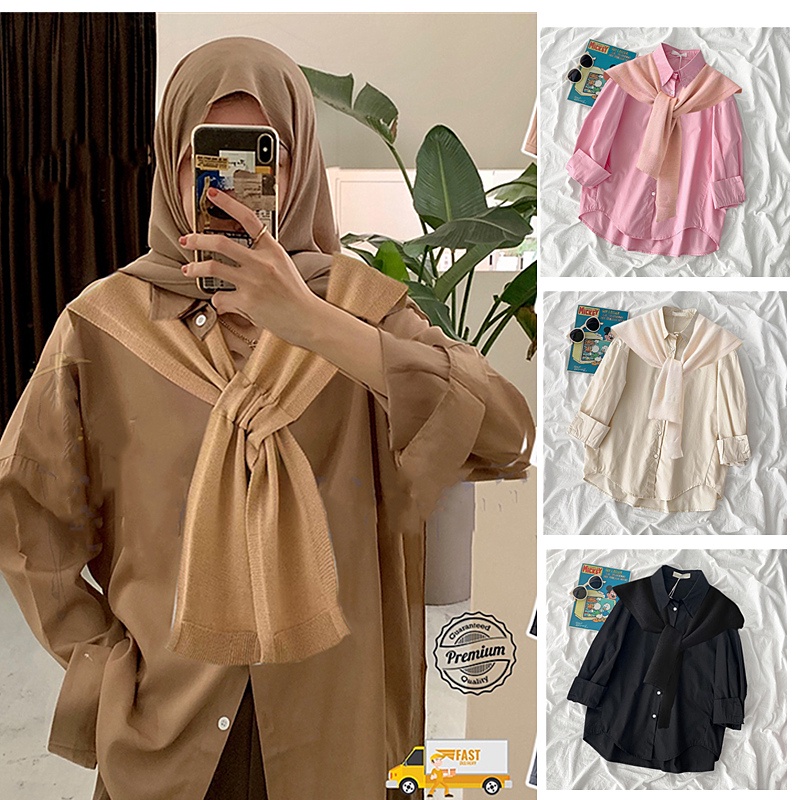 Women Blouse Kameja Long Sleeve Chiffon Blouse Muslimah Shirt Casual ...